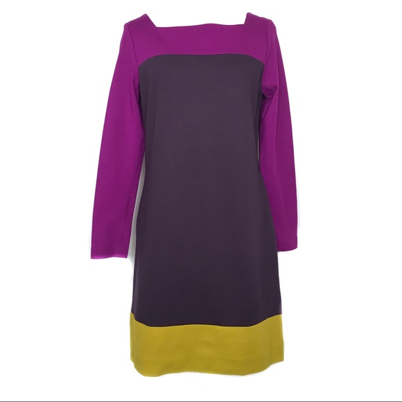 Milly | Dresses | Milly Purple Green Colorblock Long Sleeve Knit Dress ...